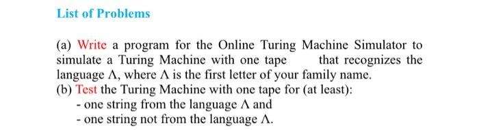 Solved List of Problems (a) Write a program for the Online | Chegg.com
