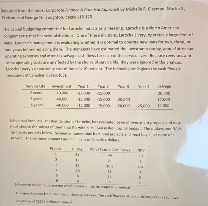 Solved Adapted from the book: Corporate Finance A Practical | Chegg.com