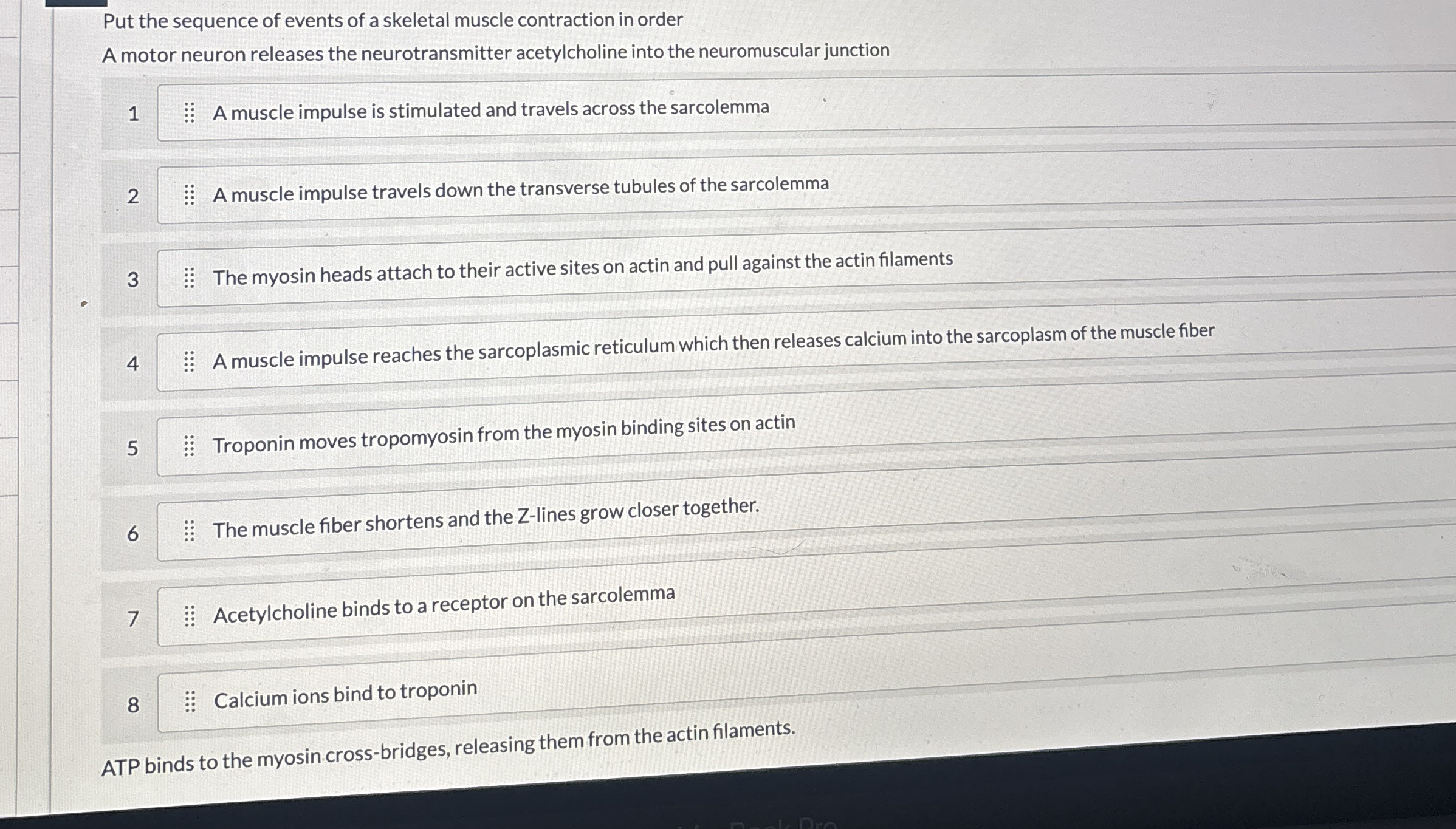 Put the sequence of events of a skeletal muscle | Chegg.com