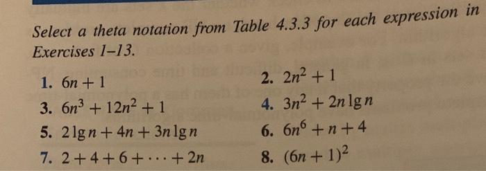 Solved Select a theta notation from Table 4.3.3 for each | Chegg.com