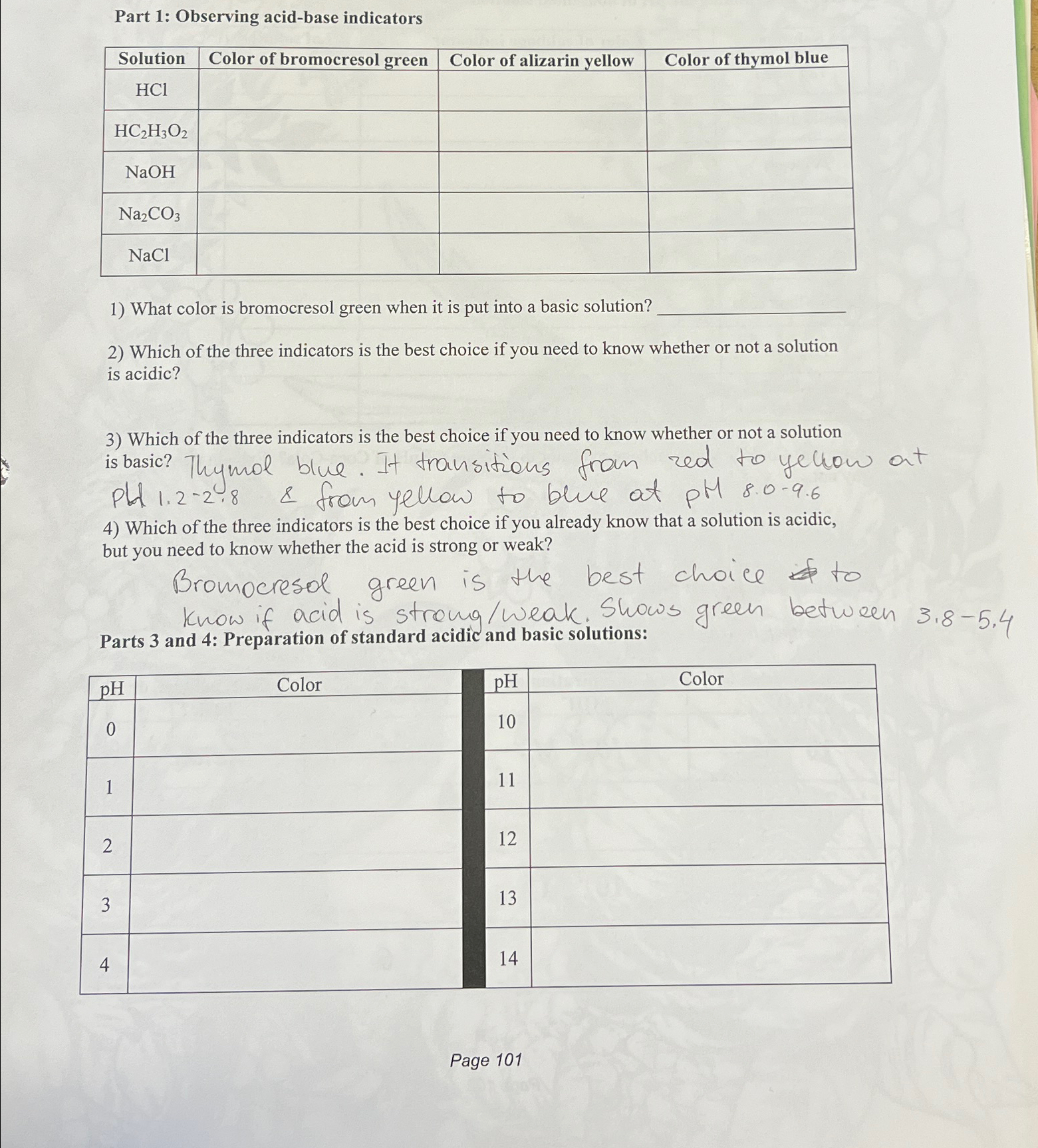 Solved Part 1: Observing acid-base | Chegg.com