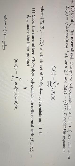 Solved 4. (30 points) The normalized Chebyshev polynomials | Chegg.com