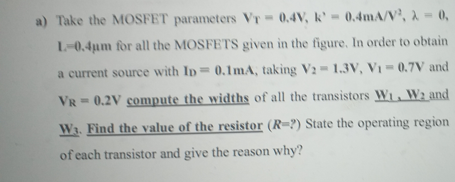 a) ﻿Take the MOSFET parameters | Chegg.com
