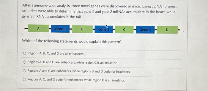 Solved After a genome-wide analysis, three novel genes were | Chegg.com