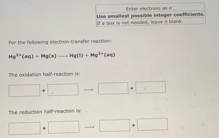 Solved For the following electron-transfer reaction: | Chegg.com