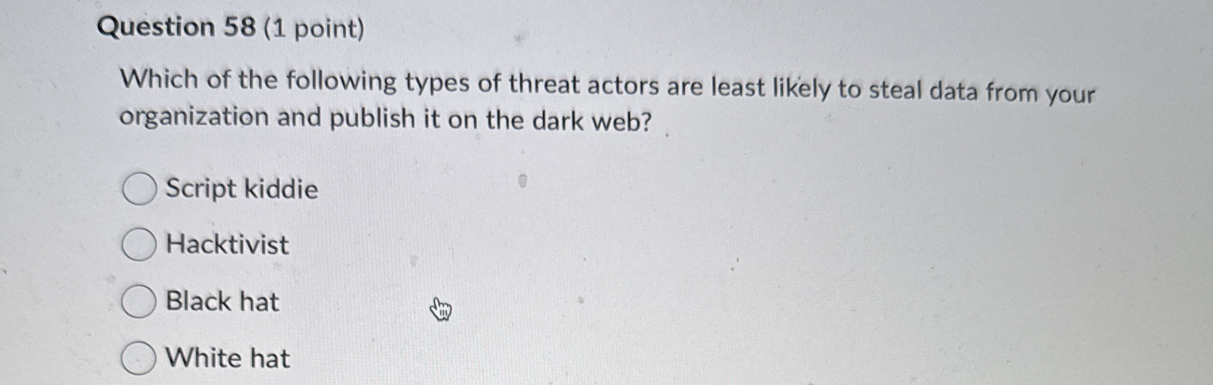 Solved by an EXPERT Question 58 (1 ﻿point)Which of the following types of | Chegg.com