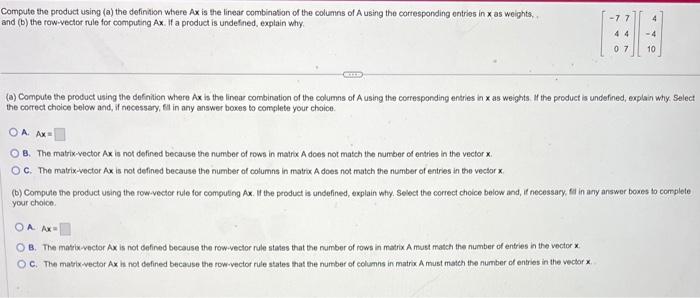 Solved Compute the product using (a) the definition where Ax | Chegg.com