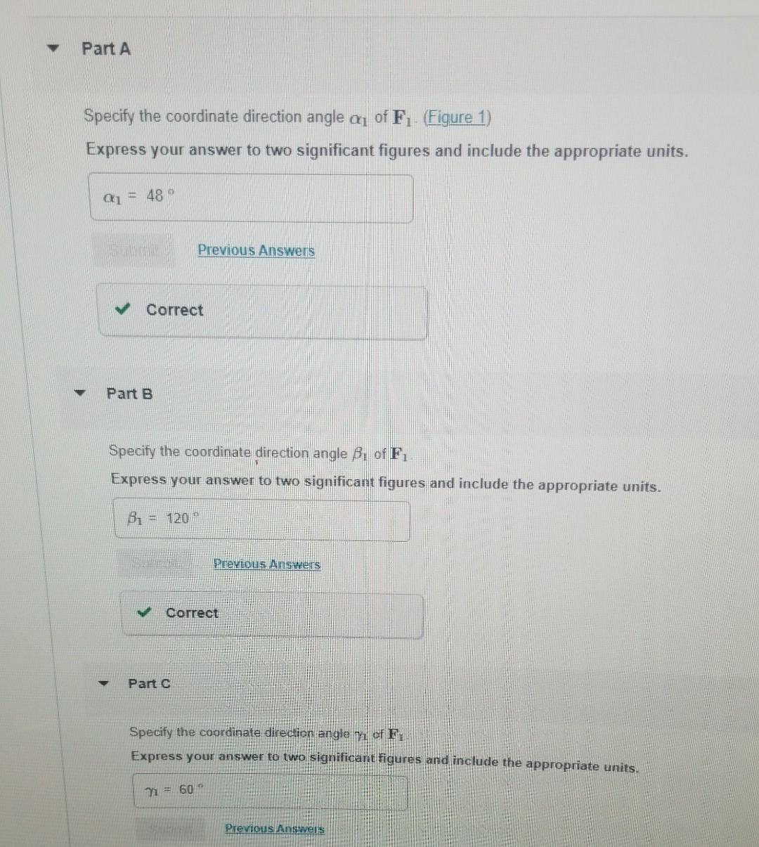 Solved Specify The Coordinate Direction Angle α1 Of F1