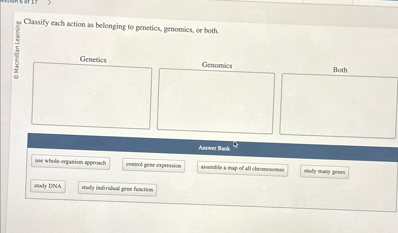 Solved Classify each action as belonging to genetics, | Chegg.com