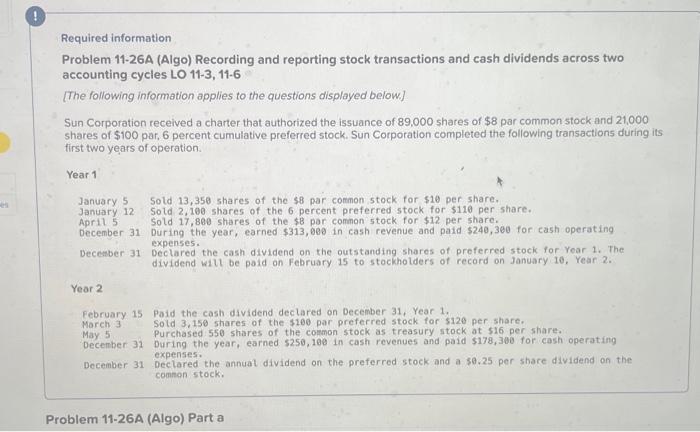 Solved Required information Problem 11-26A (Algo) Recording | Chegg.com