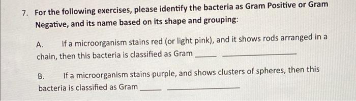 Solved 7. For the following exercises, please identify the | Chegg.com