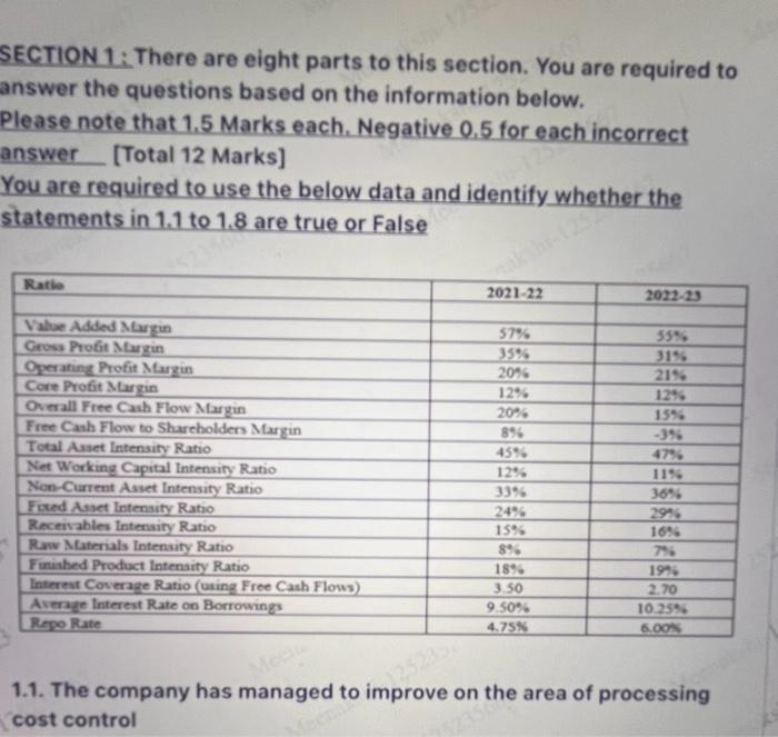 Solved SECTION 1: There are eight parts to this section. You | Chegg.com