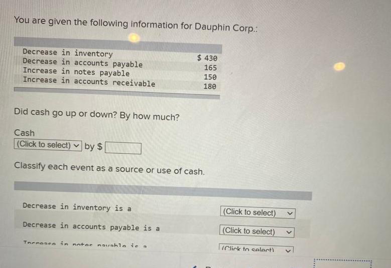 Solved Decrease in inventory Decrease in accounts payable | Chegg.com