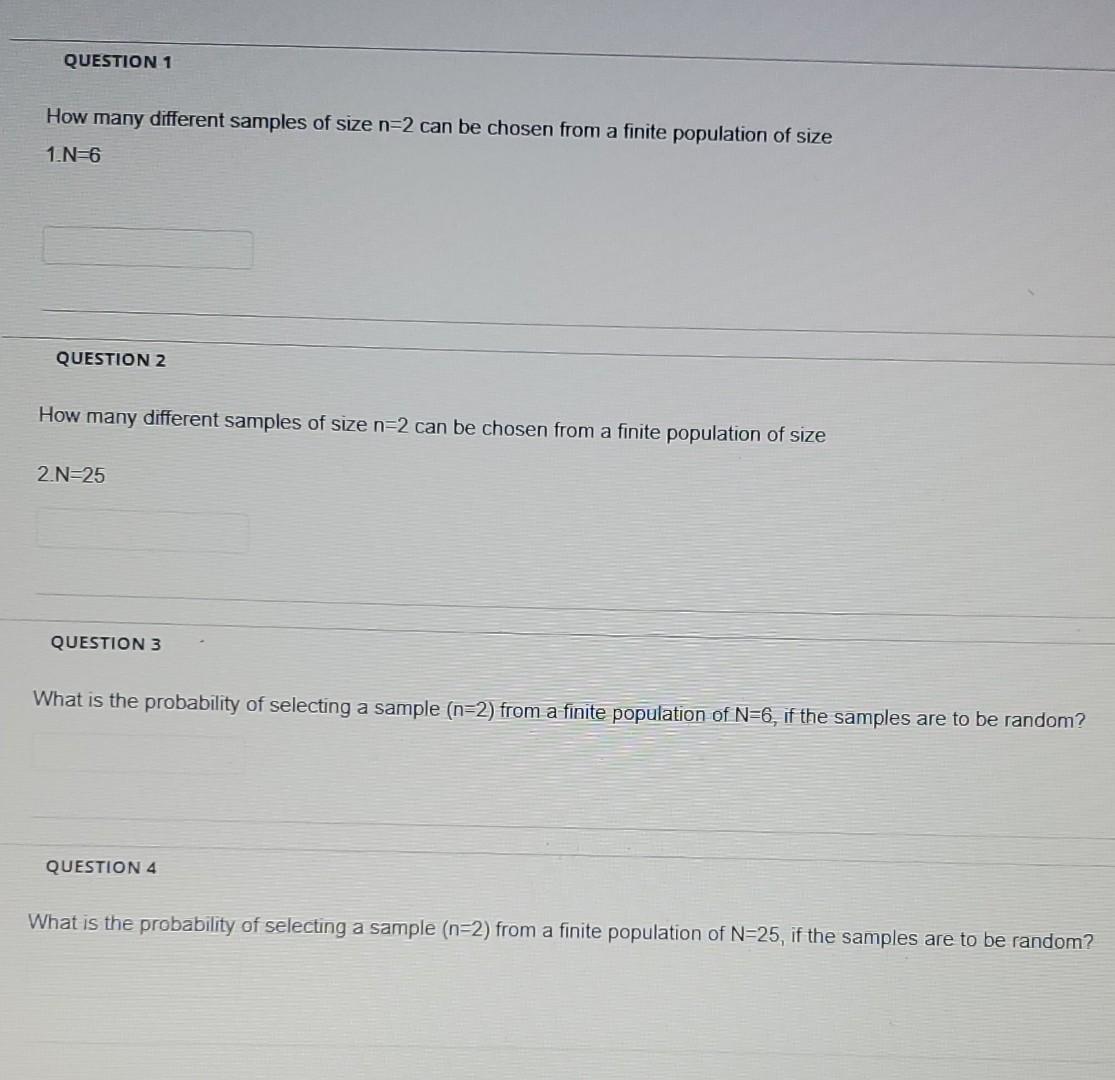 Solved How many different samples of size n=2 can be chosen | Chegg.com