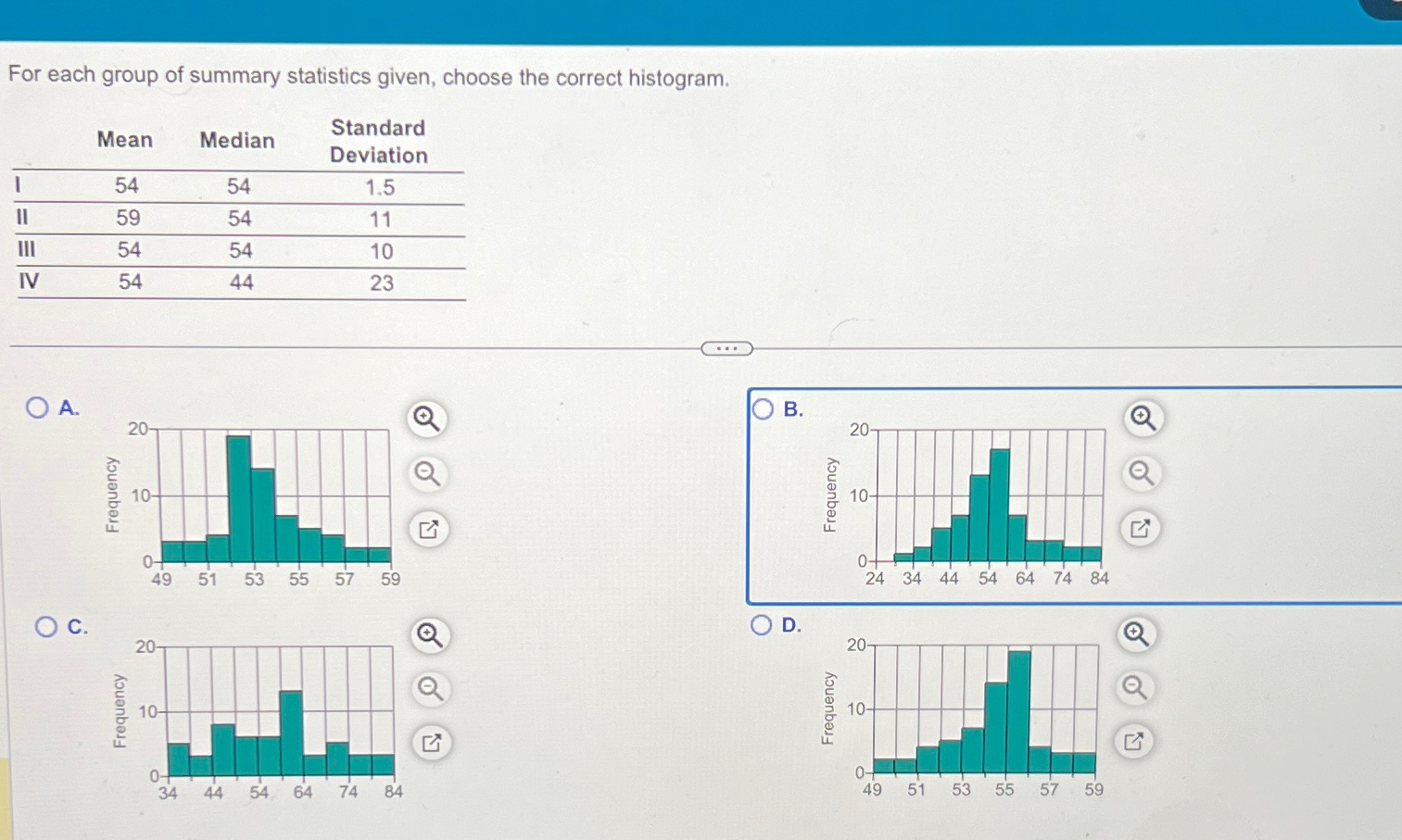 For each group of summary statistics given, choose | Chegg.com