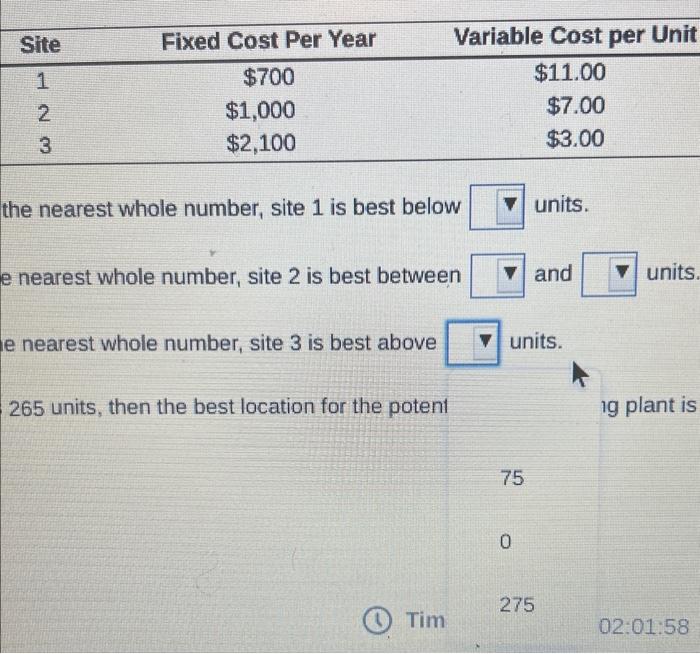 Solved The fixed and variable costs for three potential | Chegg.com