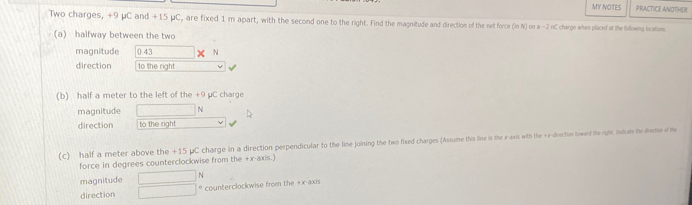 Solved PRACTICEANOTHERTwo charges, +9μC ﻿and +15μC, ﻿are | Chegg.com