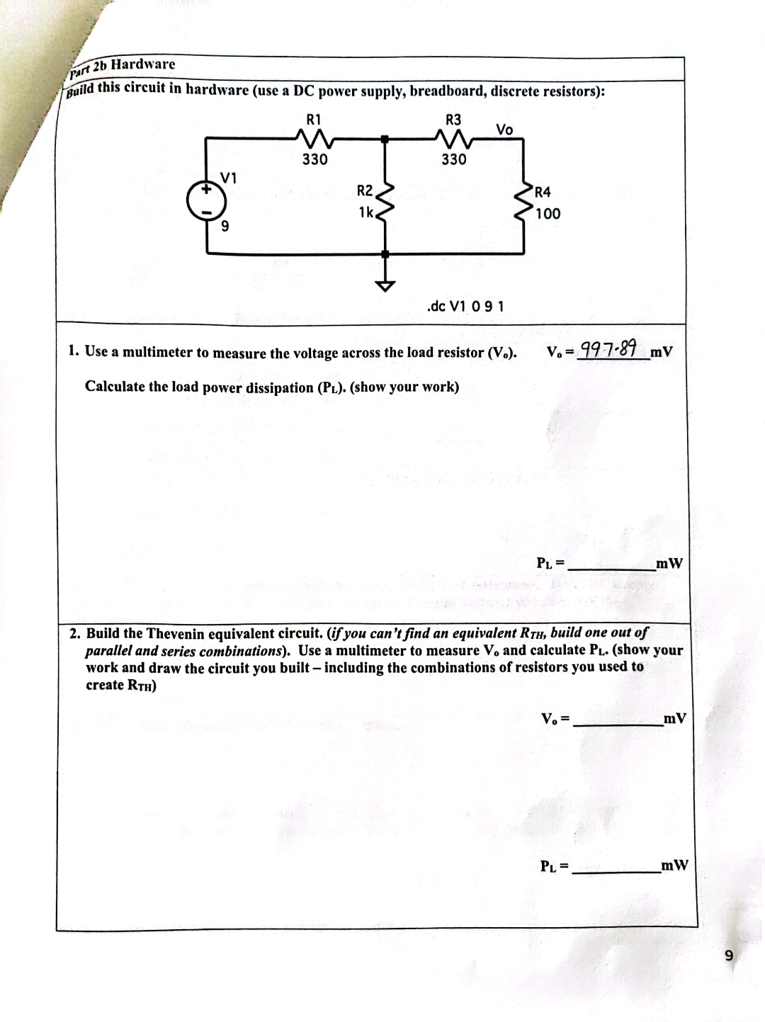 Solved Build this circuit in hardware (use a DC power | Chegg.com
