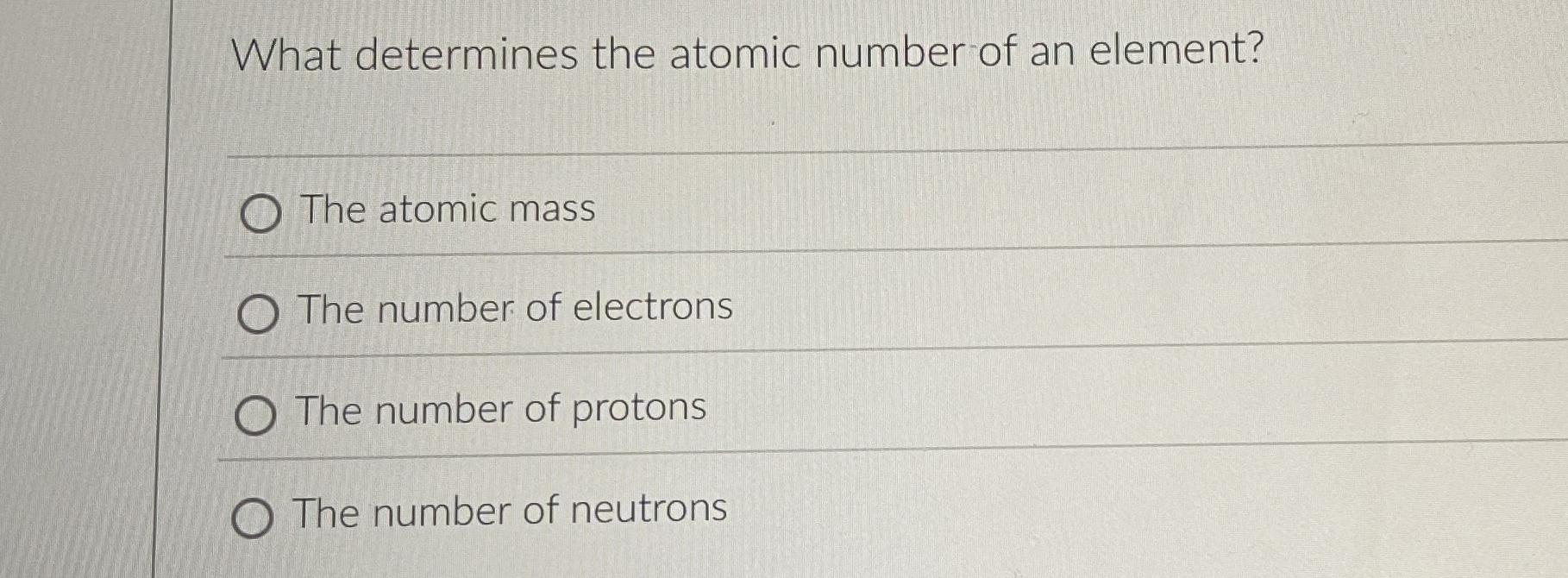 Solved What determines the atomic number of an element?The | Chegg.com