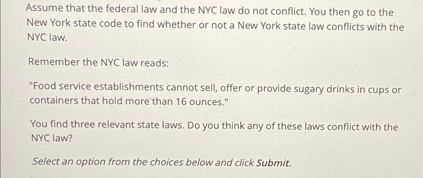 Solved Assume that the federal law and the NYC law do not | Chegg.com