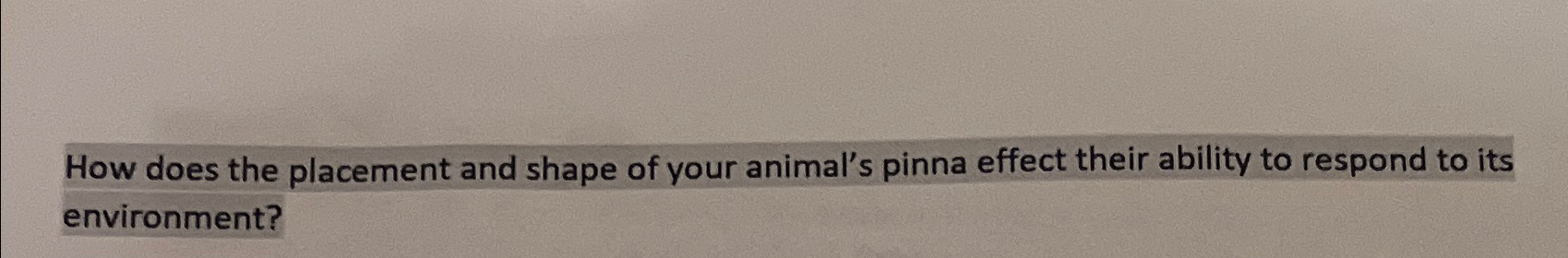 Solved How does the placement and shape of your animal's | Chegg.com