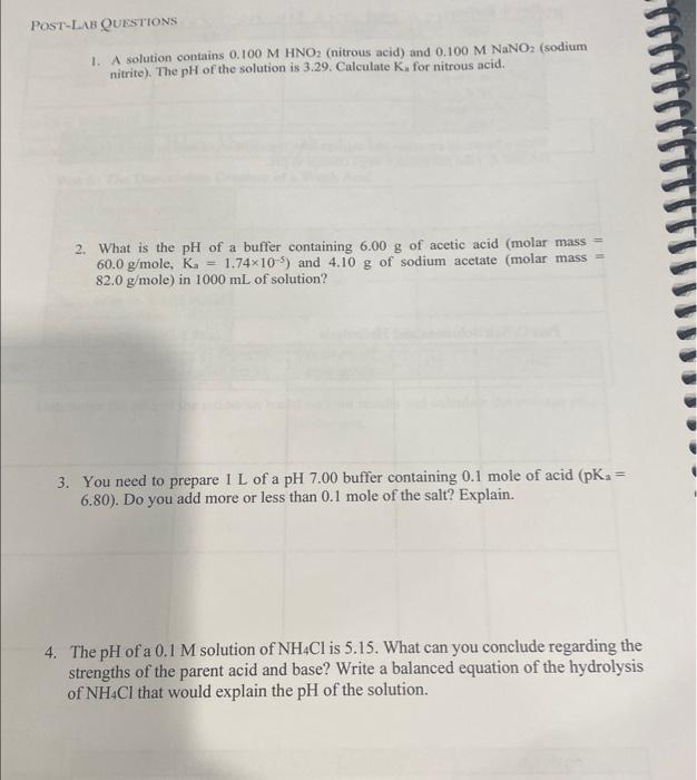 Solved Experiment 20: pH and Its ApplicationsPost-Lab | Chegg.com