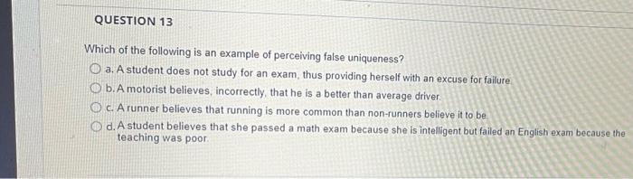 Solved Which of the following is an example of perceiving | Chegg.com