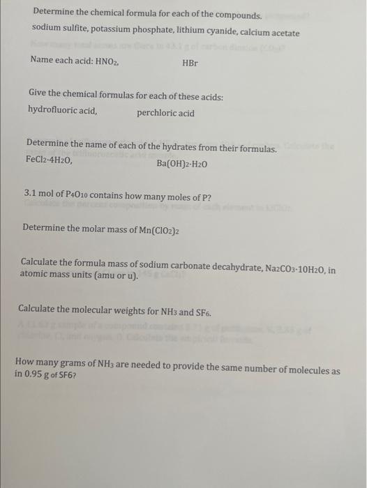 Solved Determine the chemical formula for each of the | Chegg.com