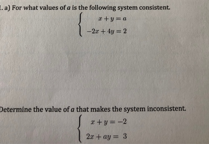 Solved 1. a) For what values of a is the following system | Chegg.com