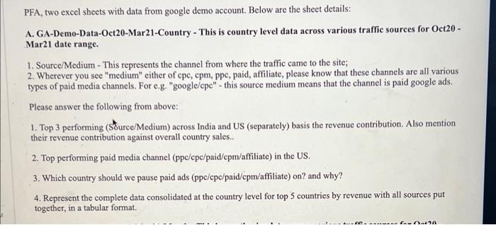 PFA, two excel sheets with data from google demo | Chegg.com