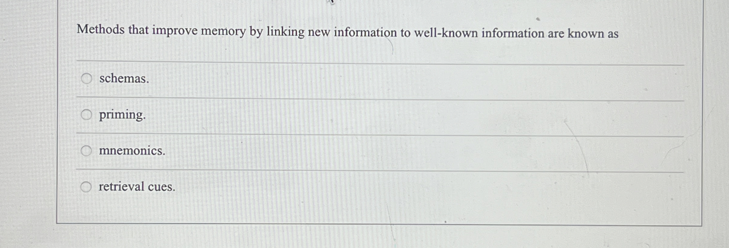 Solved Methods that improve memory by linking new | Chegg.com