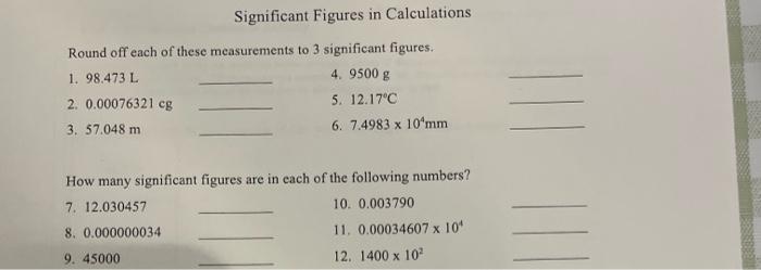 Solved Significant Figures in Calculations Round off each of | Chegg.com