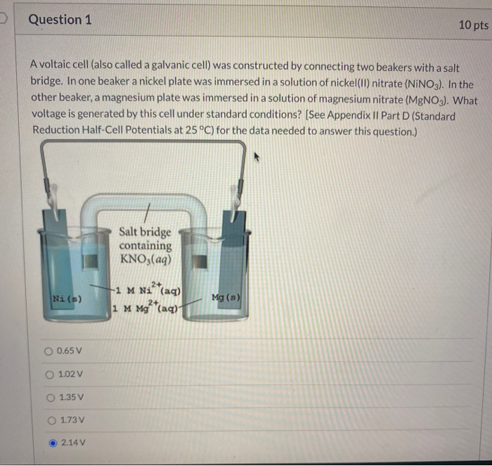 Solved Question 1 10 pts A voltaic cell (also called a | Chegg.com