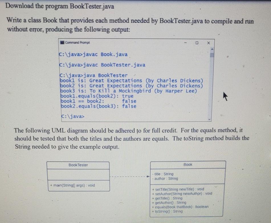 Solved Download the program BookTester.java Write a class | Chegg.com