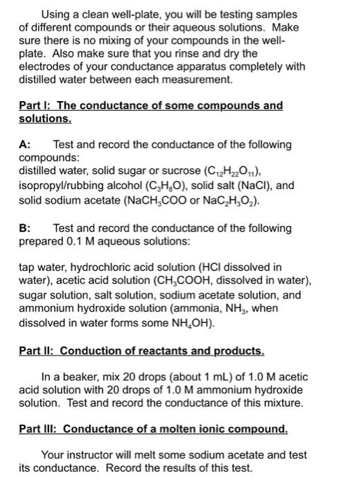 Solved IONIC AND COVALENT COMPOUNDS: ELECTRICAL CONDUCTANCE | Chegg.com