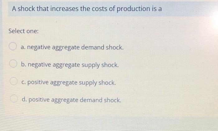 Solved A shock that increases the costs of production is a | Chegg.com