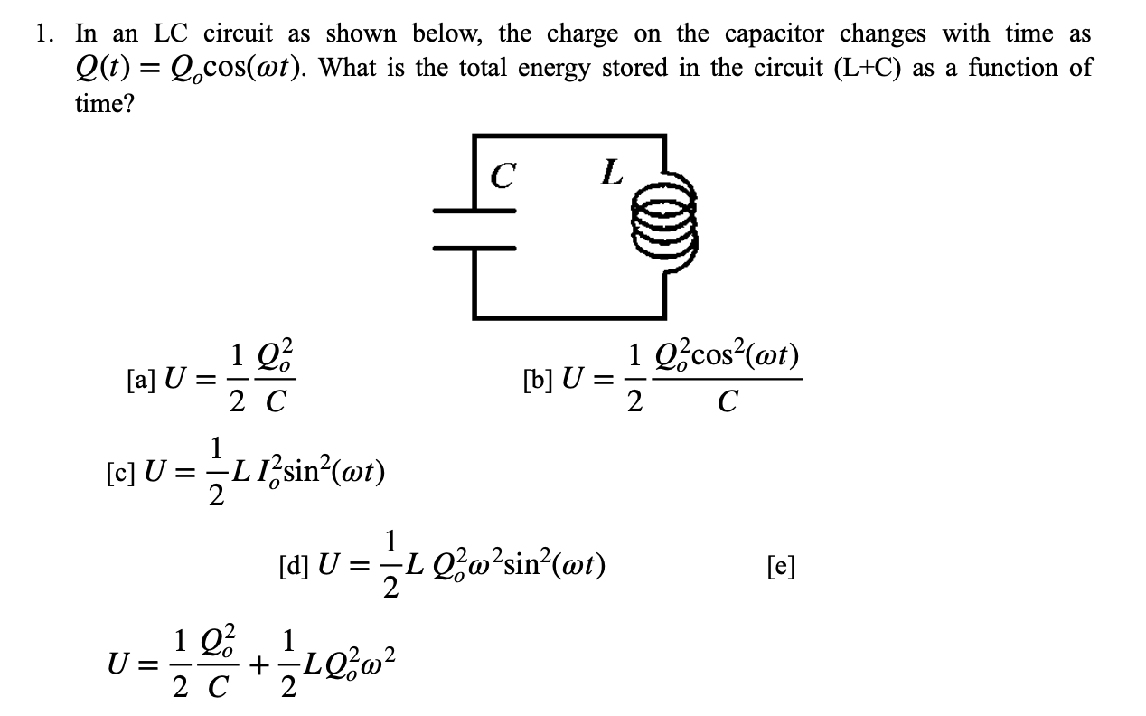 Solved In an LC circuit as shown below, the charge on the | Chegg.com
