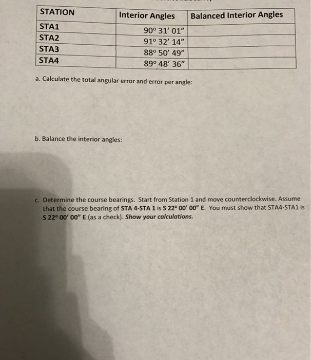 Solved STATION Interior Angles Balanced Interior Angles STA1 | Chegg.com