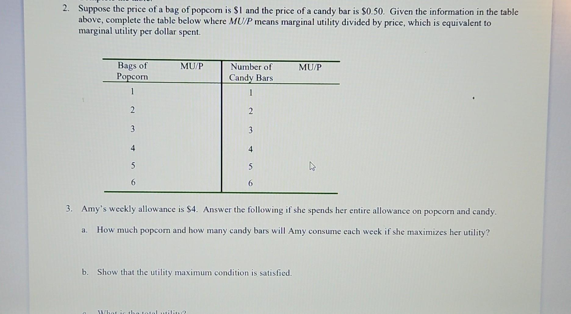 Solved 2. Suppose the price of a bag of popcorn is $1 and | Chegg.com