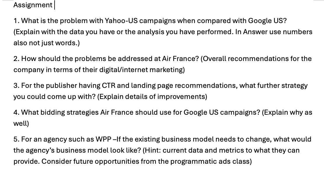 Solved AssignmentWhat is the problem with Yahoo-US campaigns | Chegg.com