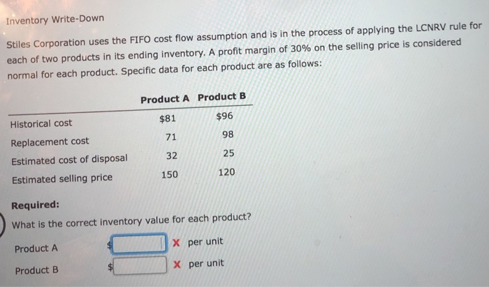 Solved Inventory Write-Down Stiles Corporation uses the FIFO | Chegg.com