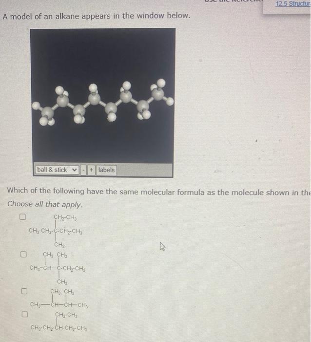 Solved A model of an alkane appears in the window below. | Chegg.com