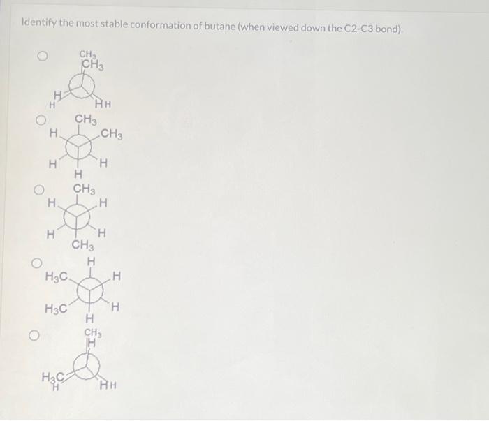 Solved Identify the most stable conformation of butane (when | Chegg.com