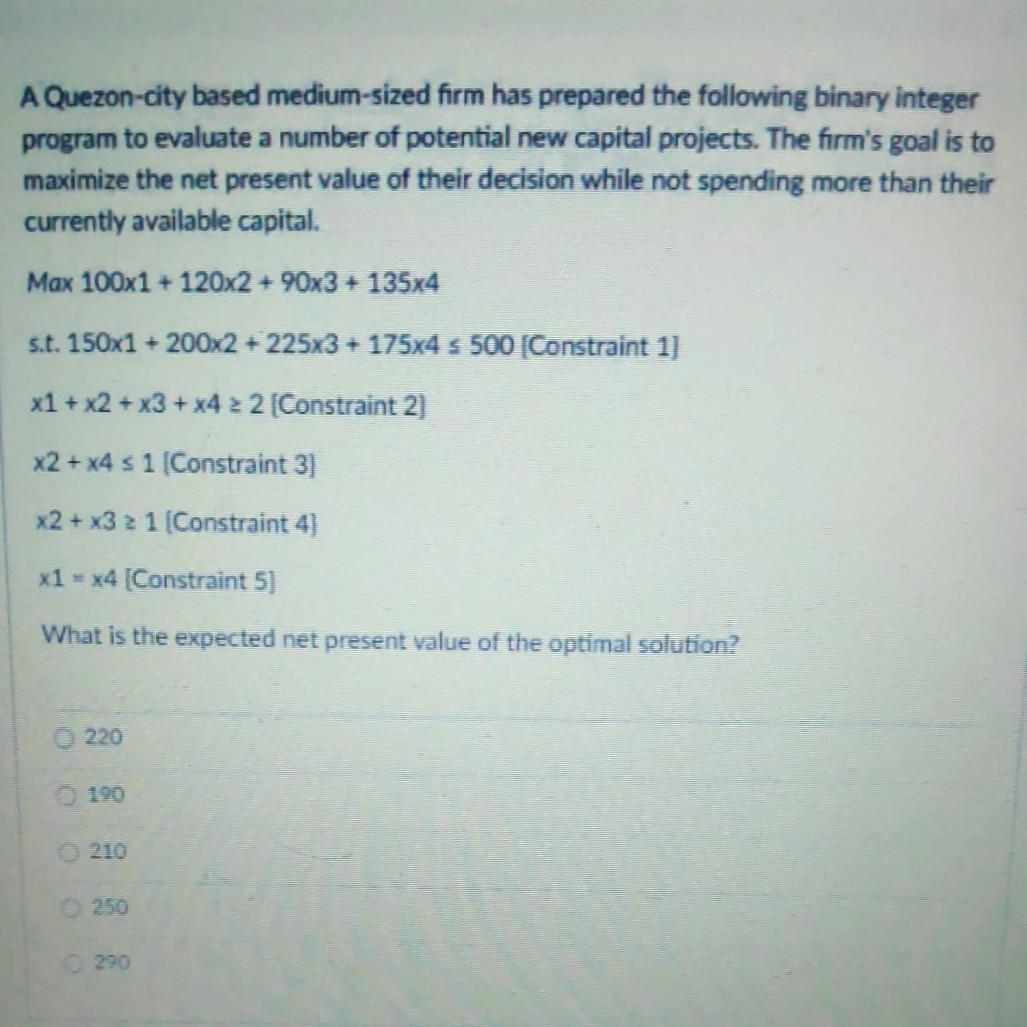 Solved A Quezon-city based medium-sized firm has prepared | Chegg.com