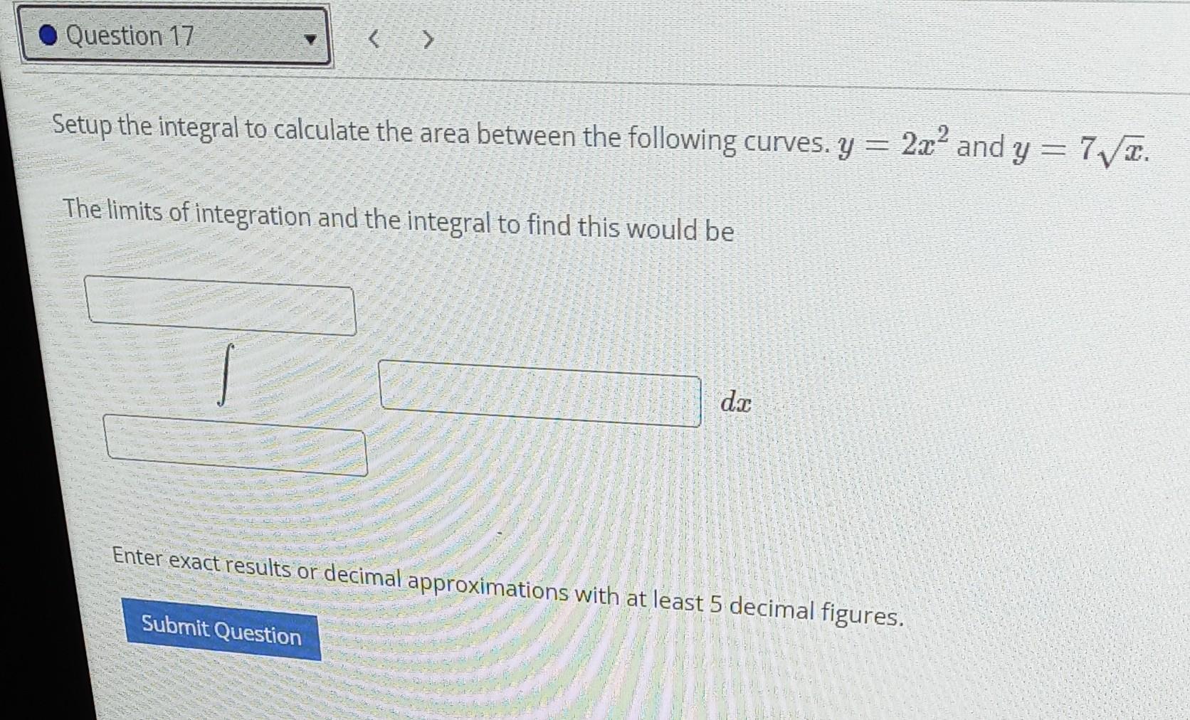 Solved Setup the integral to calculate the area between the | Chegg.com