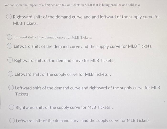Solved We can show the impact of a $20 per-unit tax on | Chegg.com