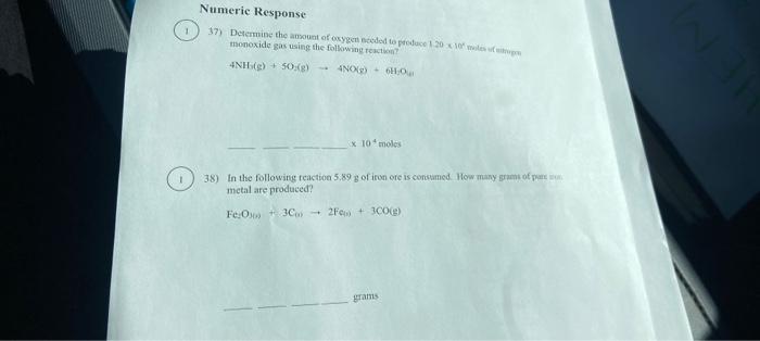 Solved Numeric Response thonoxide gas using the following | Chegg.com