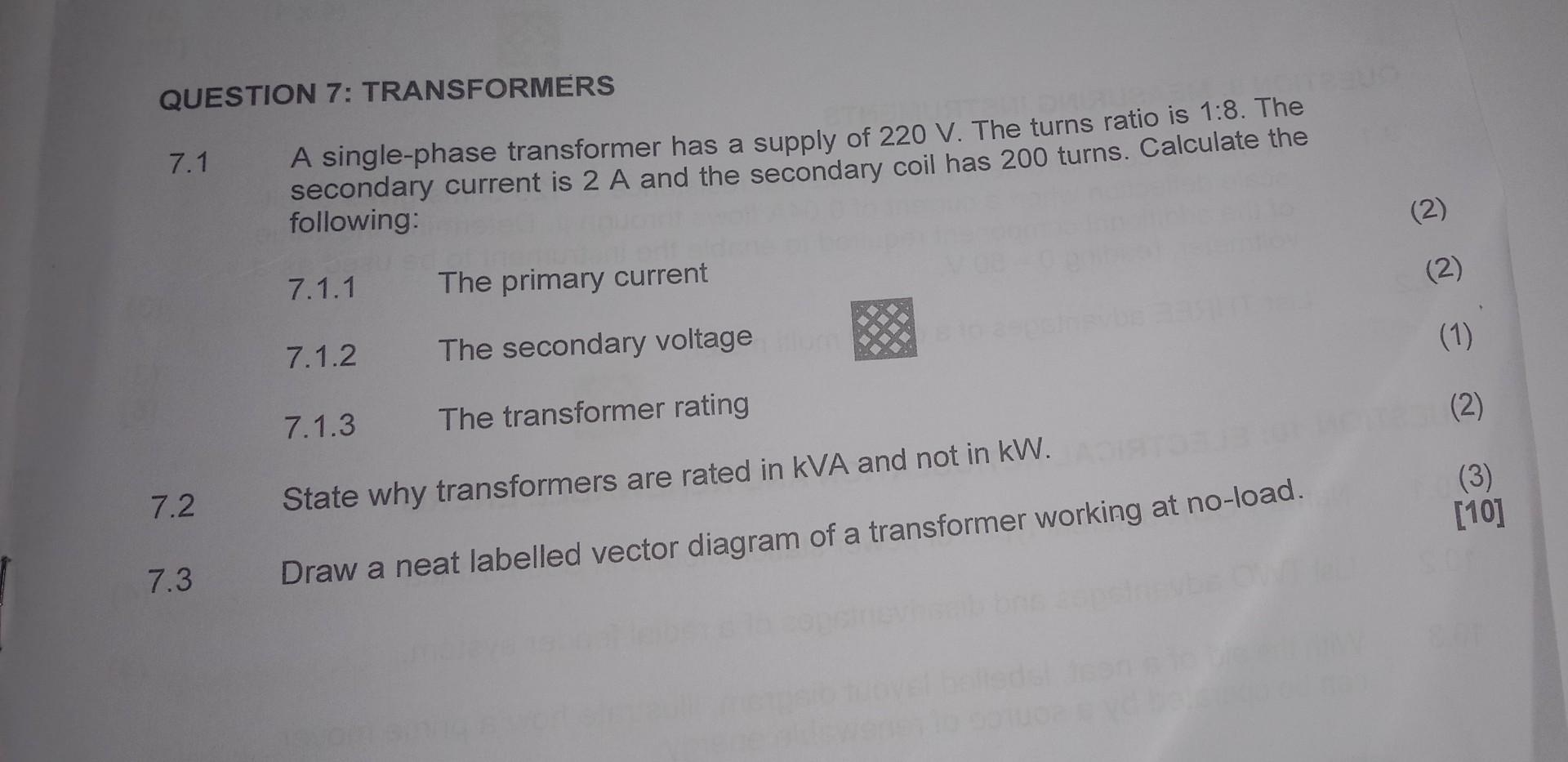 Solved QUESTION 7: TRANSFORMERS 7.1 A single-phase | Chegg.com