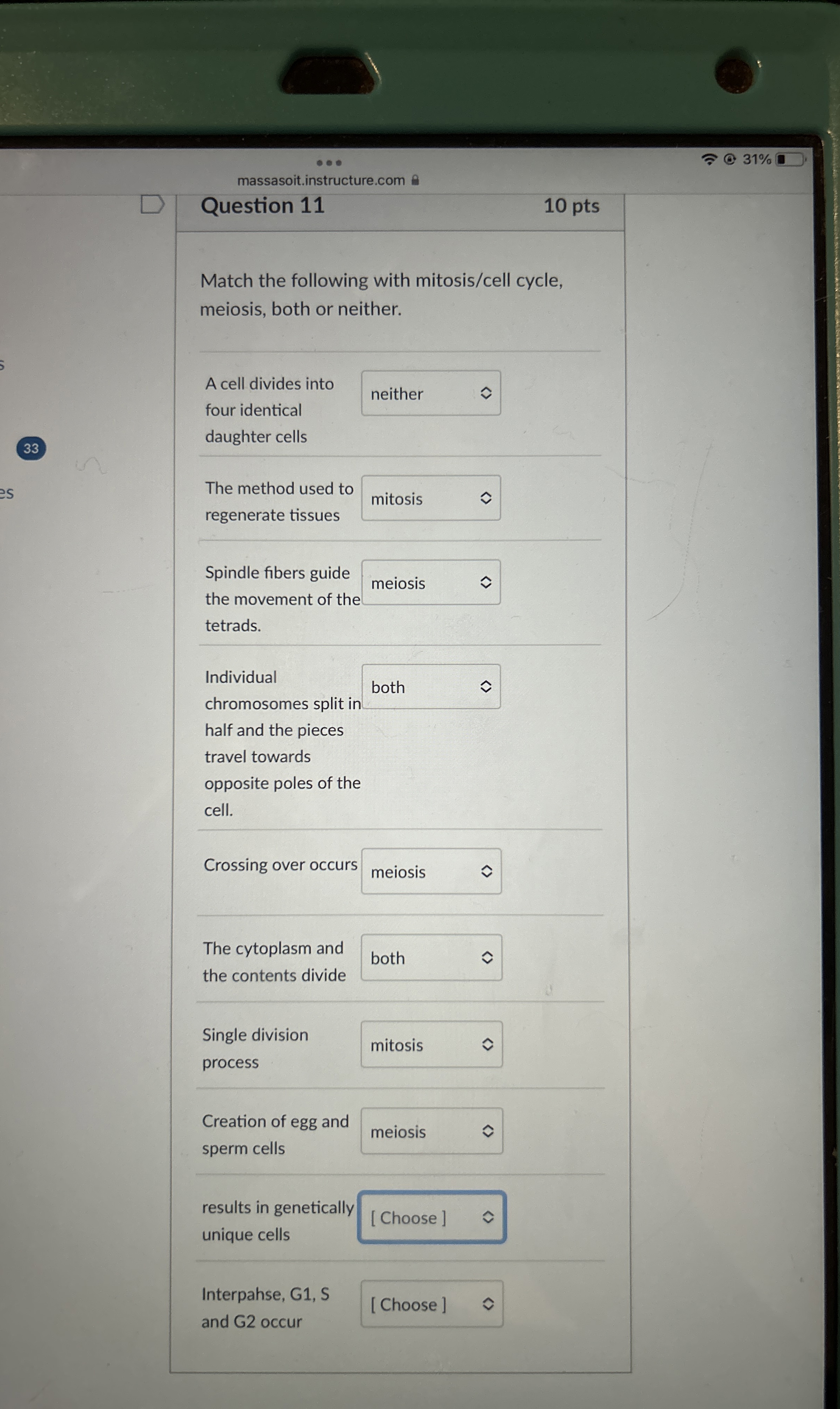 Solved massasoit.instructure.comQuestion 1131%10 ﻿ptsMatch | Chegg.com