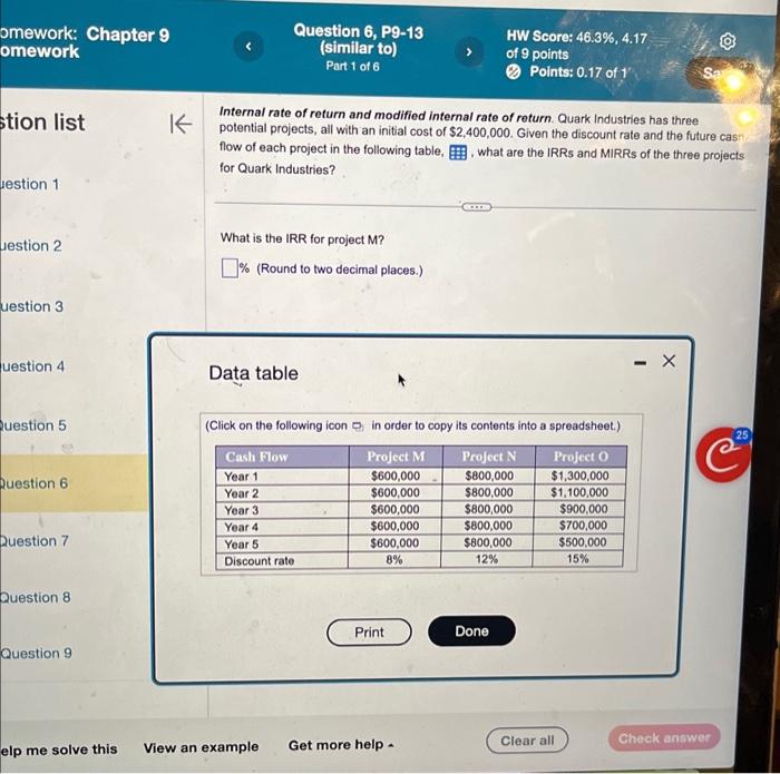 Solved solve for IRR and MIRR of Project M, N, and O | Chegg.com